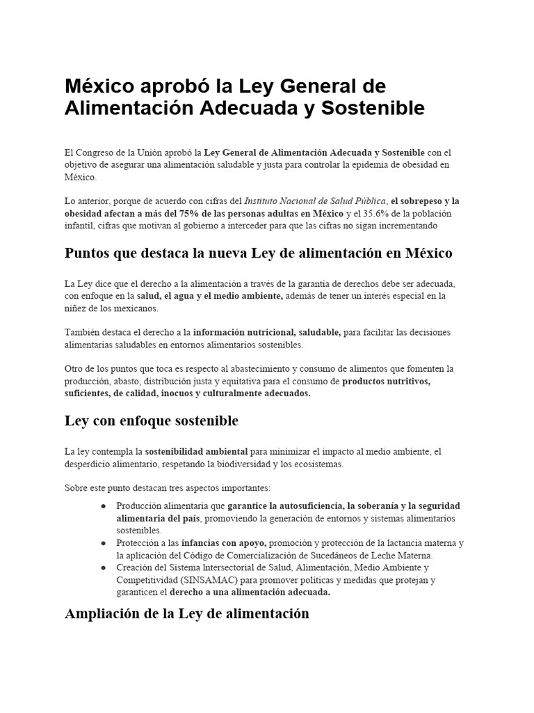 Ley General de Alimentación | PDF