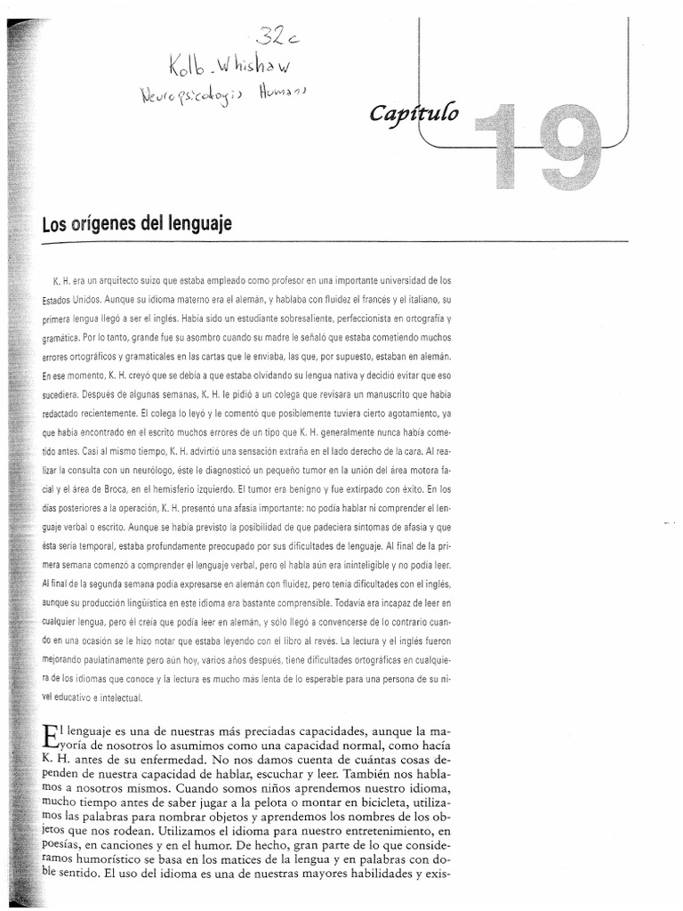 Kolb Whishaw Neuropsicologia Humana Cap 19 Los Origenes Del Lenguaje1-16 | PDF