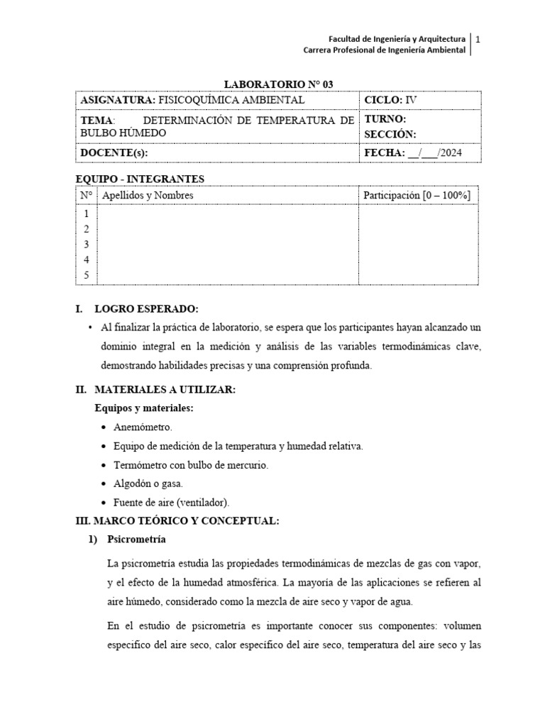 Práctica 3 - Determinación de Temperatura de Bulbo Húmedo | PDF