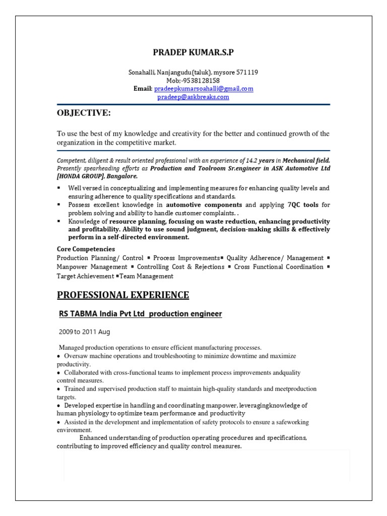 Pradeep Kumar Updated CV | PDF | Quality Management | Audit