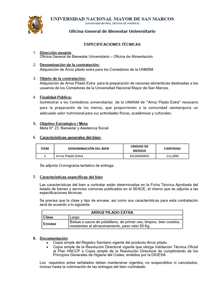 Especificaciones Técnicas 2017 - Arroz Pilado Extra | PDF | Salud y ...