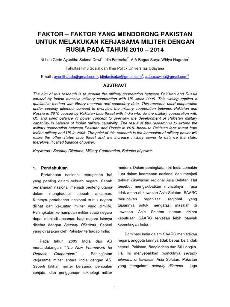Faktor Pendorong Pakistan Untuk Melaukan Kerjasama Militer Dengan Rusia ...