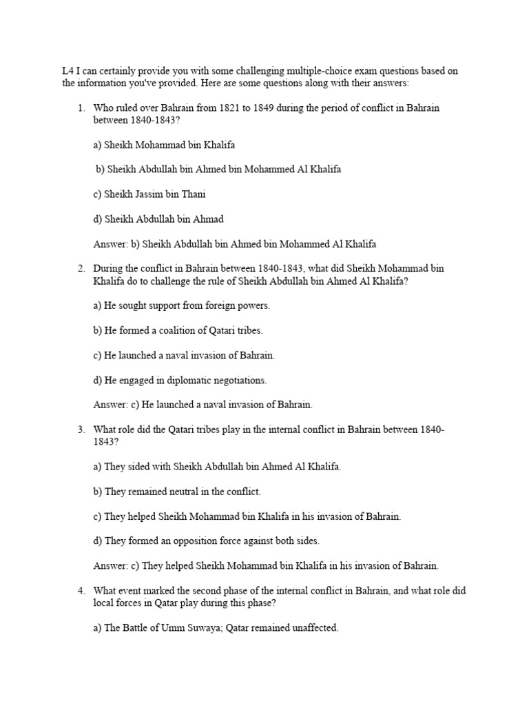 Qatar History Lecture 4 Questions With Answers | PDF | Qatar | Doha