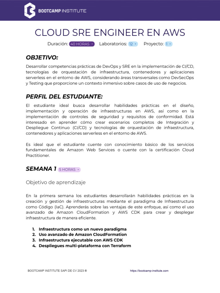 Temario Cloud SRE Engineer AWS (40 Horas) | PDF