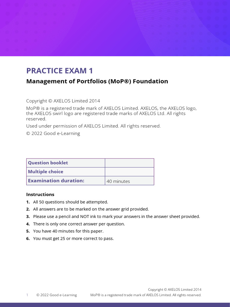 Practice Exam 1 - Question Booklet | PDF | Strategic Management ...