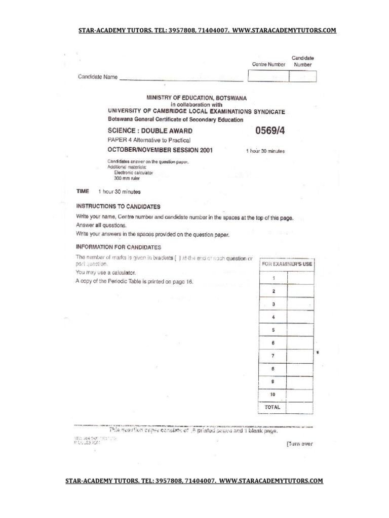 BGCSE Science (Double Award), Paper 4, 2001 | PDF