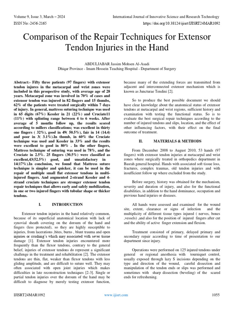 Comparison of The Repair Techniques For Extensor Tendon Injuries in The ...