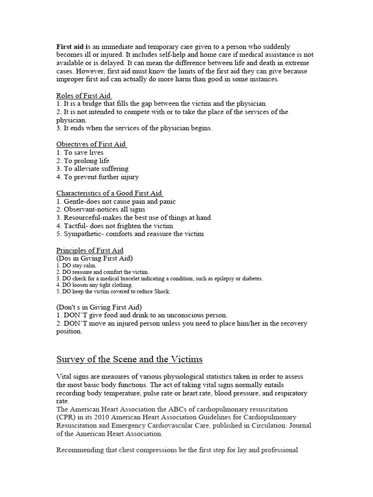 First Aid Essentials and CPR Guidelines | PDF | Cardiopulmonary ...
