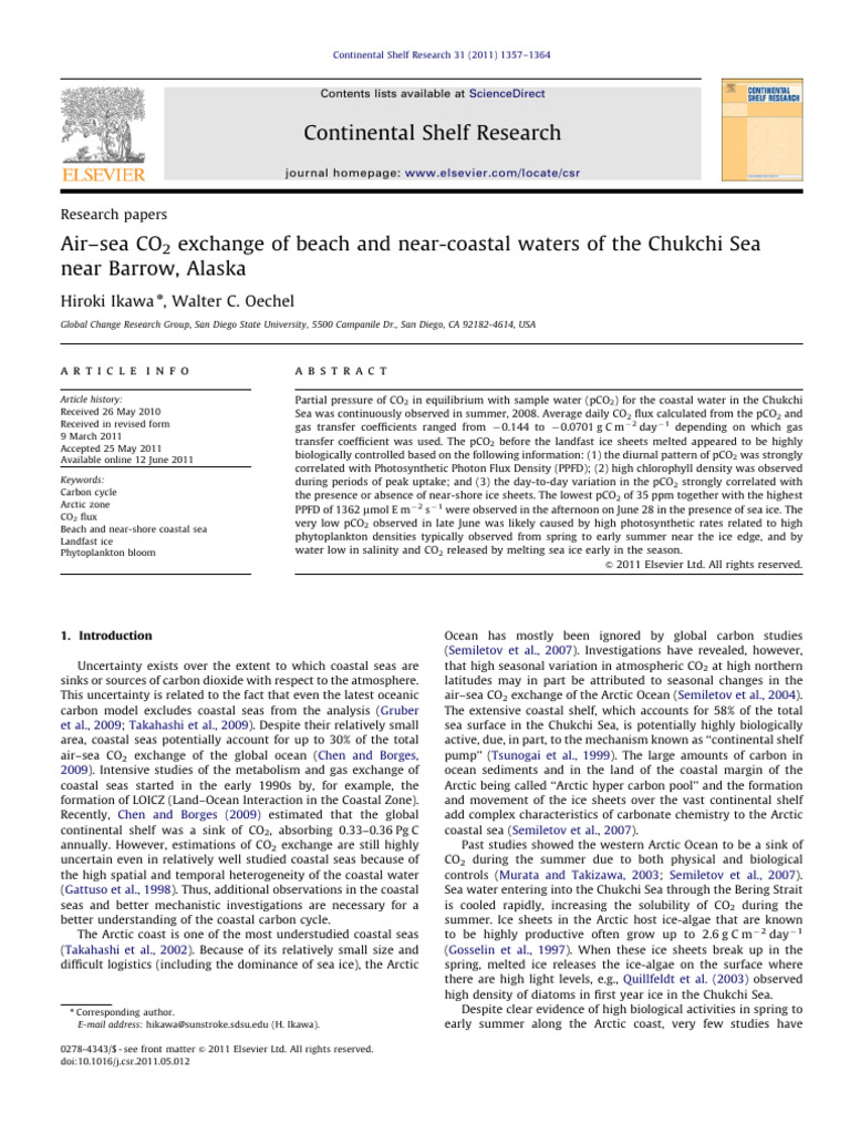 Arctic Coastal CO2 Exchange Study | PDF | Oceans | Sea