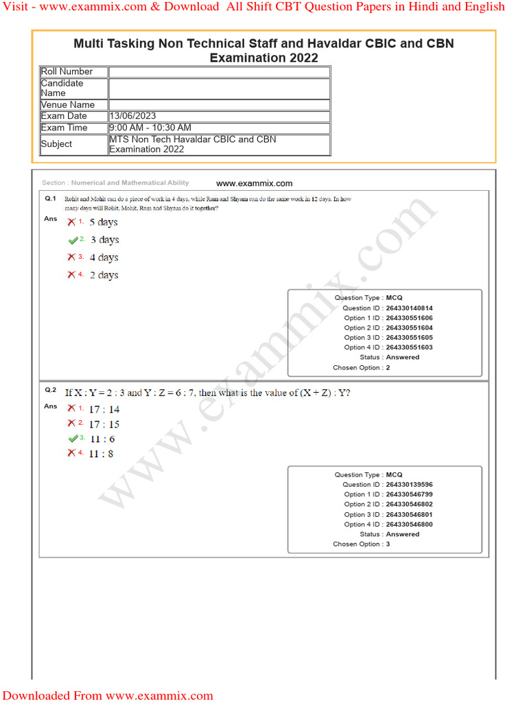 SSC MTS Question Paper June 2023 PDF in English (All Shift) | PDF ...