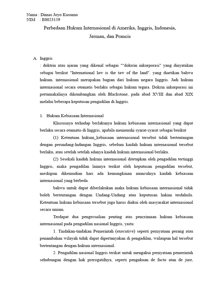 Perbedaan Hukum Internasional Di Amerika | PDF