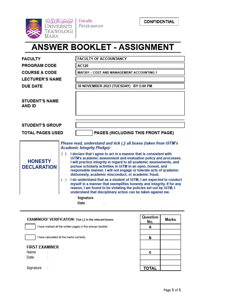 Assignment - Answer Booklet-Maf201 | PDF | Academic Dishonesty