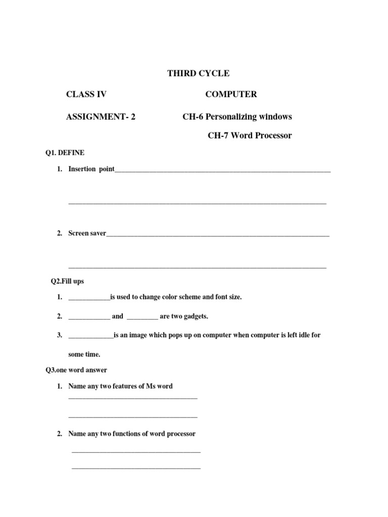 CBSE Class 4 Computers Worksheets | PDF