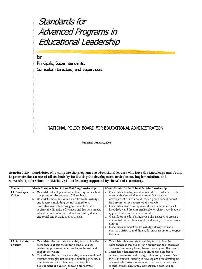 Educational Leadership Standards Overview | PDF | Community | Internship