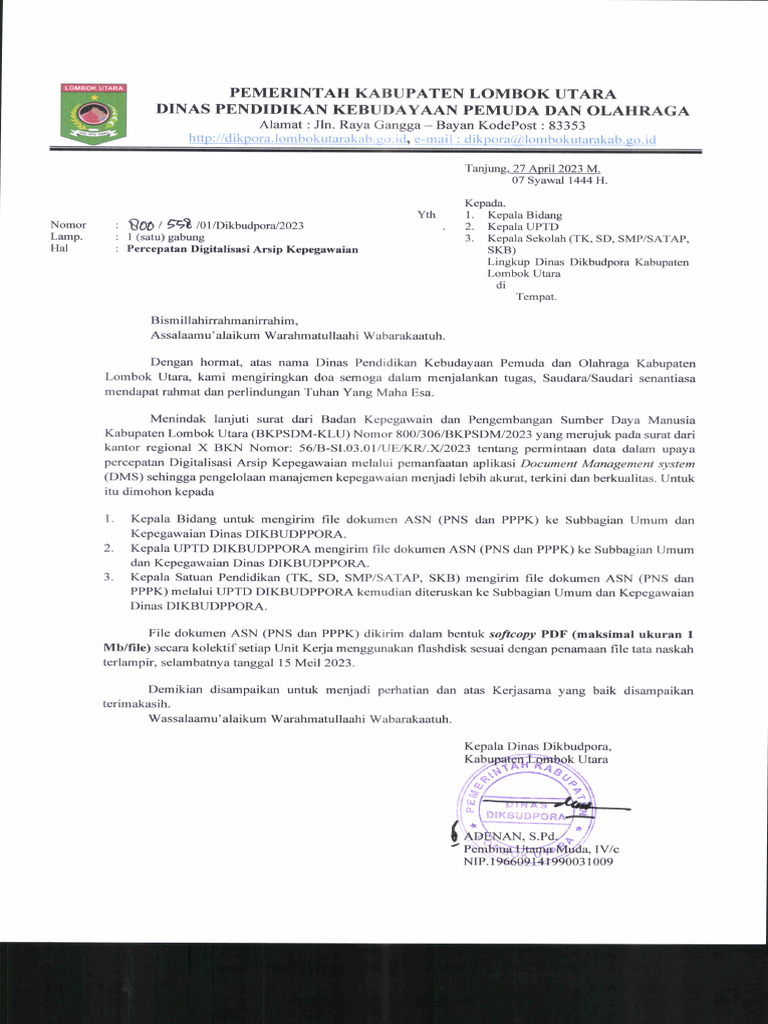 Surat Percepatan Digitalisasi Arsip Kepegawaian | PDF