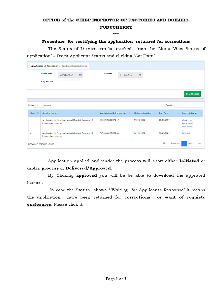 Procedure For Correction of Application Returned Back | PDF