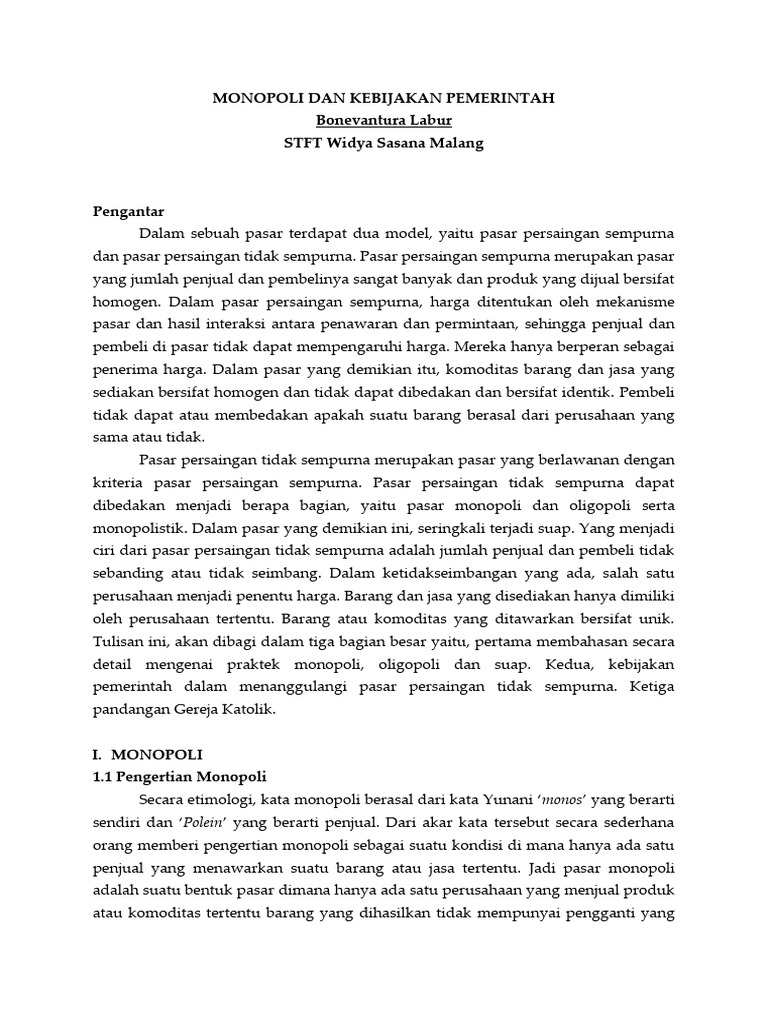 MONOPOLI DAN KEBIJAKAN PEMERINTAH Boneva | PDF | Politik