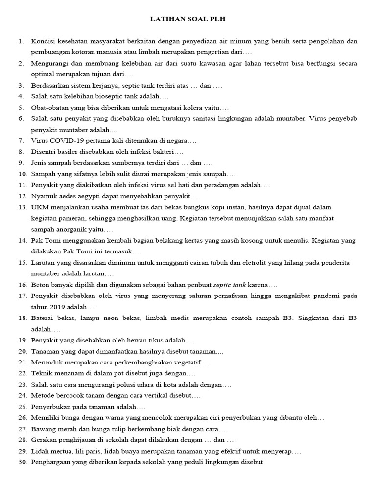 Soal Latihan PLH: Kesehatan dan Lingkungan | PDF