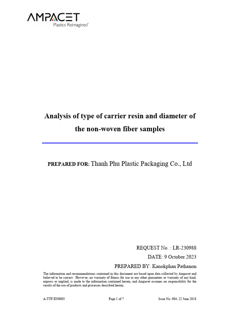 LR-230988 Analysis of Type of Carrier Resin and Diameter of The Non ...