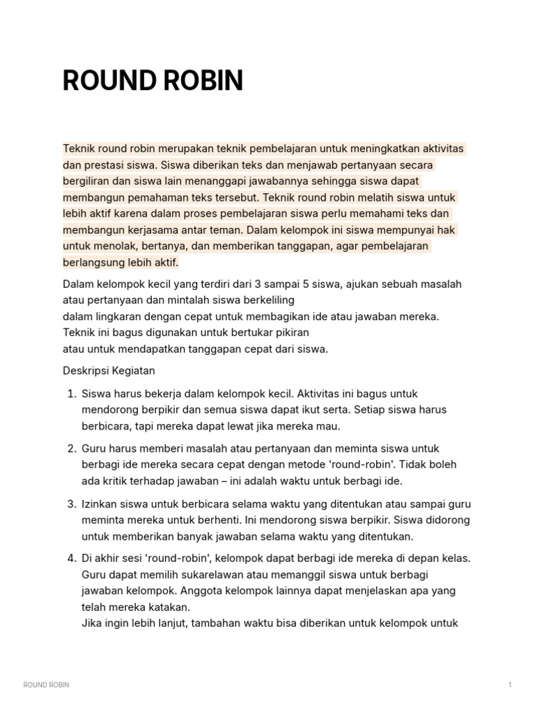 Teknik Pembelajaran Round Robin | PDF | Karier & Perkembangan