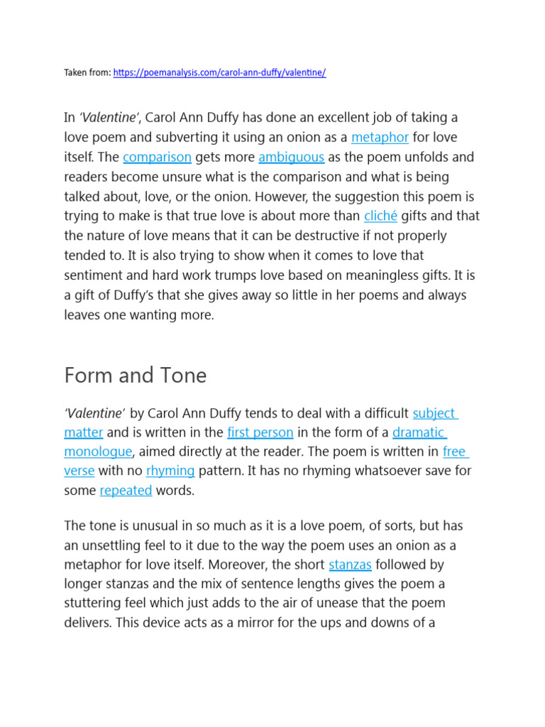 Valentine Poem Analysis | PDF