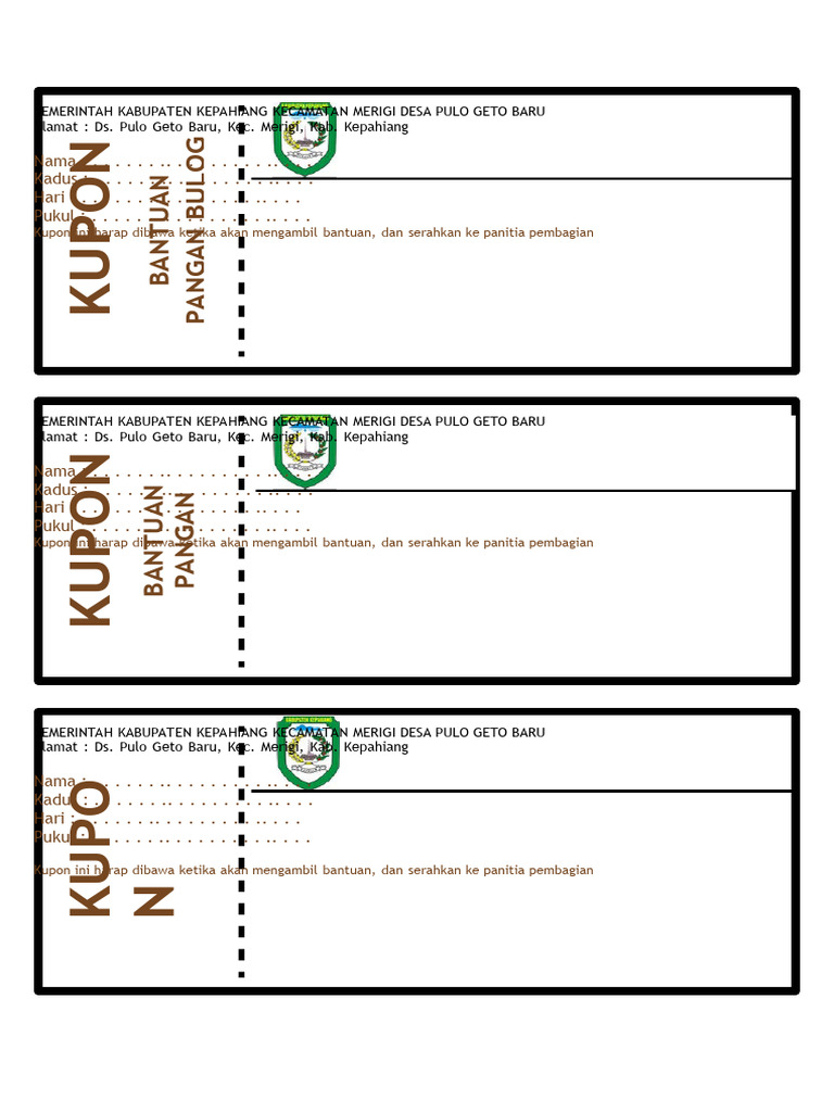 Kupon Bantuan Pangan dan Zakat Fitrah | PDF