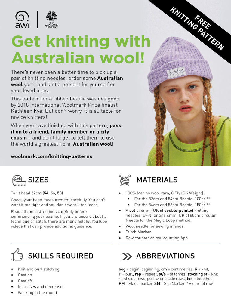 gd4289 BTB Beanie Pattern Insert - 2 - Inter | PDF | Knitting | Fibers