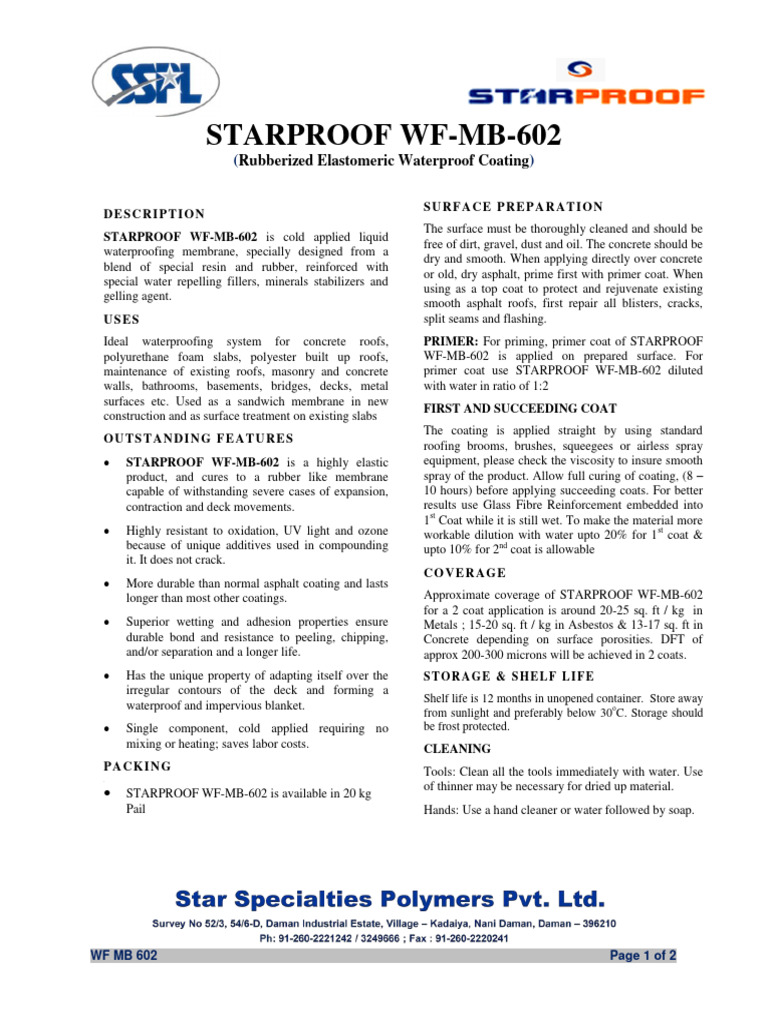 Starproof WF MB 602 | PDF | Materials | Building Engineering