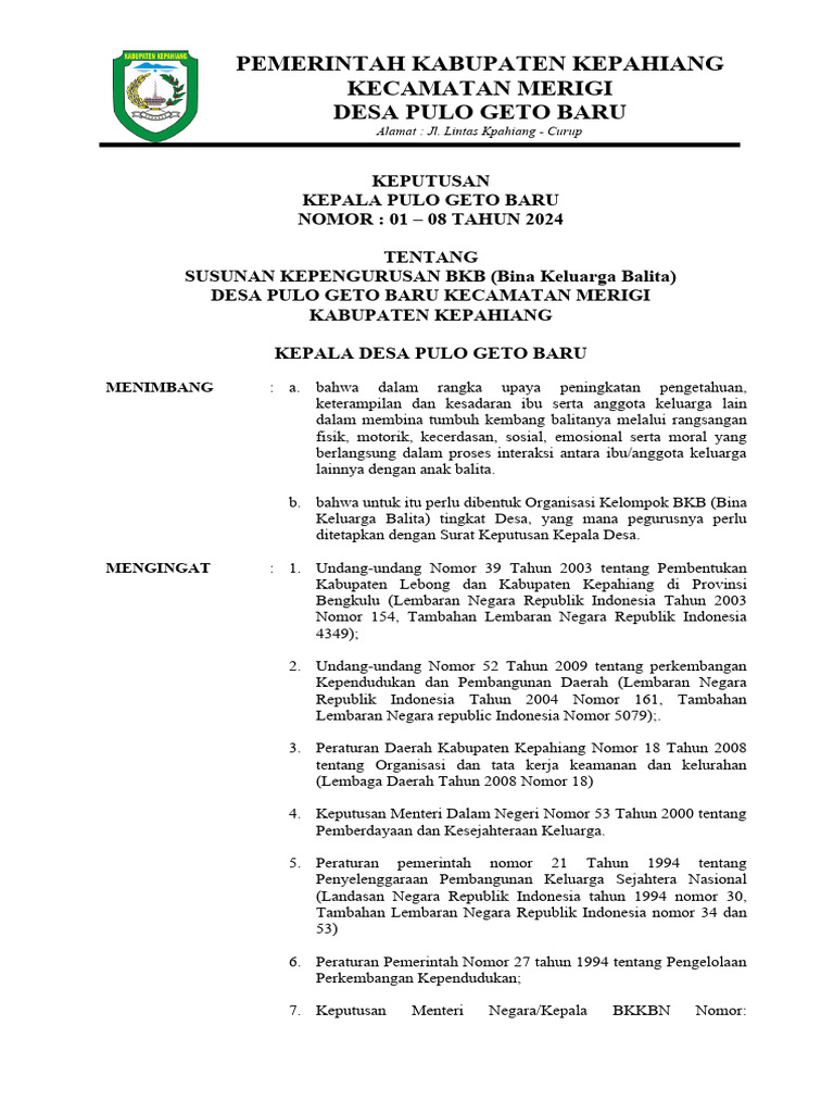 Format SK POKTAN (BKB, BKR, BKL, UPPKA, PIKR) | PDF