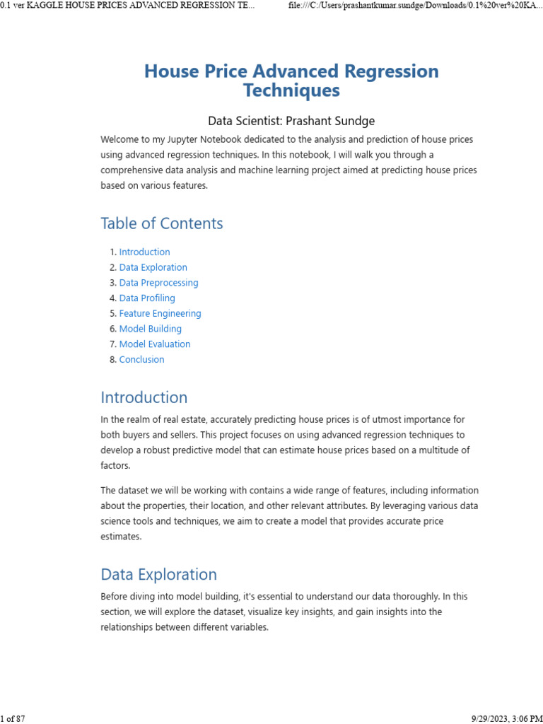 Kaggle House Prices Advanced Regression Techniques | PDF | Regression Analysis | Basement