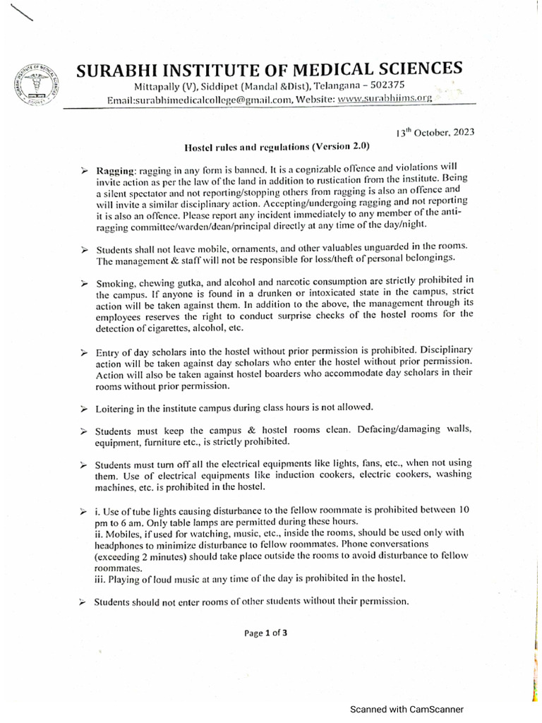 Hostel Rules & Regulations | PDF