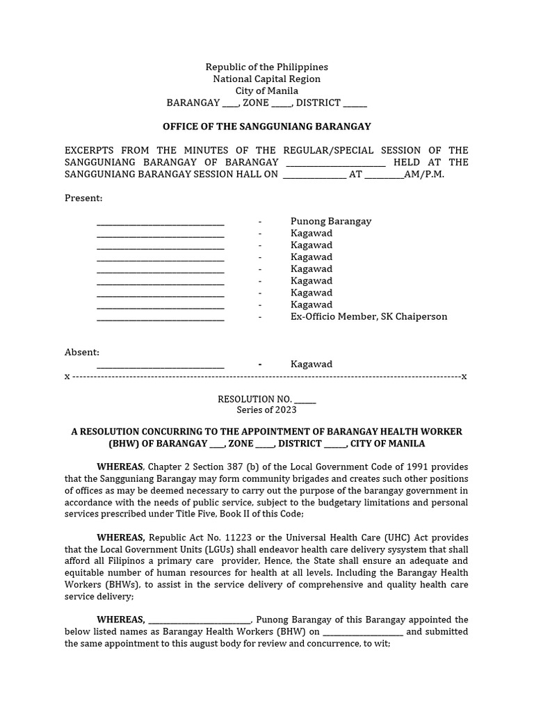Barangay Health Worker Appointment Resolution | PDF | Government