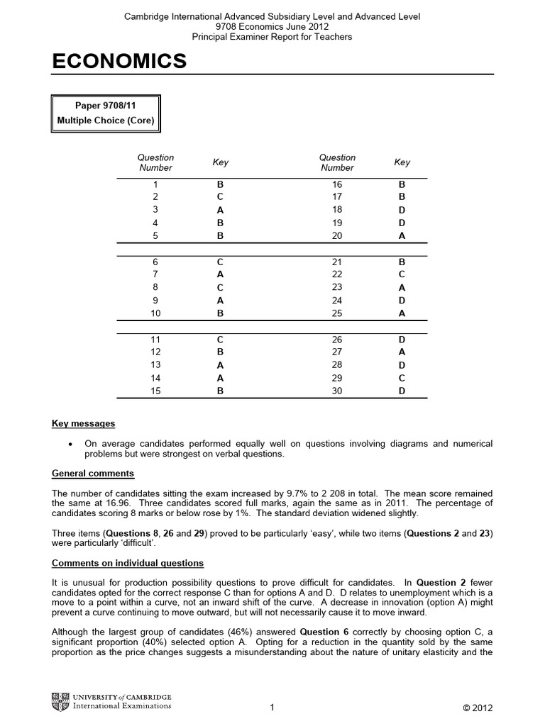 Economics: Paper 9708/11 Multiple Choice (Core) | PDF | Demand ...