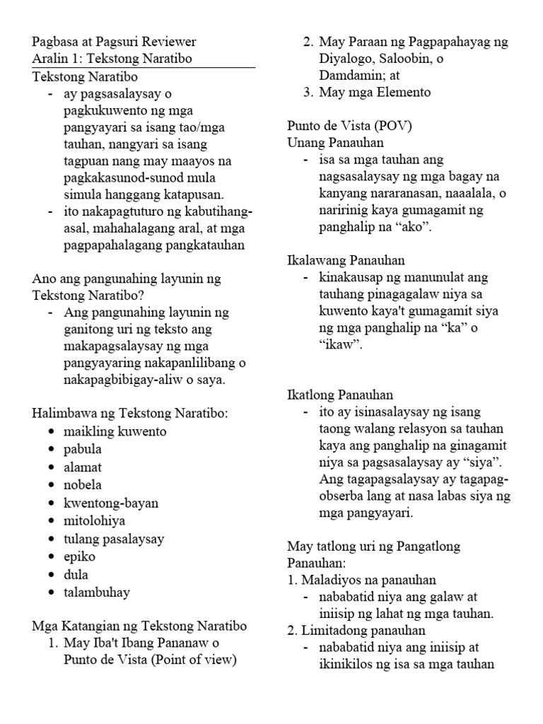 Pagbasa at Pagsuri Reviewer | PDF