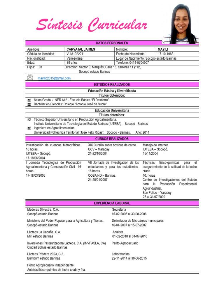 Síntesis Curricular Mayili | PDF