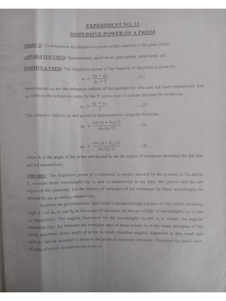 dispersive of prism experiment | PDF