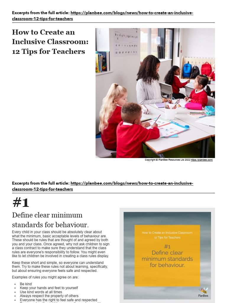Inclusive Classroom Strategies Cheatsheet Planbee | PDF | Dyslexia ...