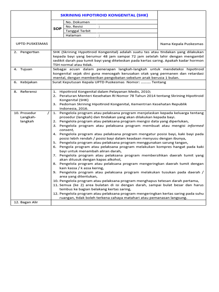 SOP Skrining Hipotiroid Kongenital (SHK) | PDF SOP Skrining Hipotiroid Kongenital (SHK) | PDF