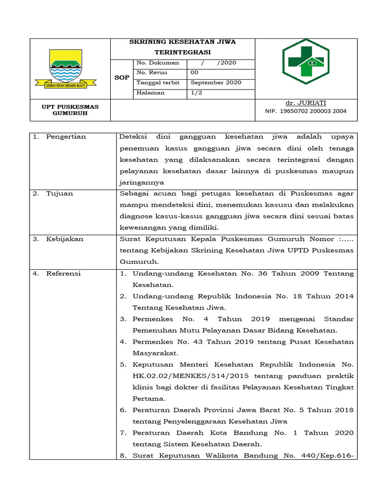 SOP Skrining Kesehatan Jiwa | PDF | Pengembangan Diri | Kesehatan Holistik