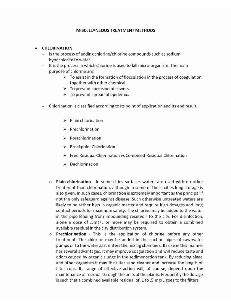 Miscellaneous Methods of Water Treatment | PDF