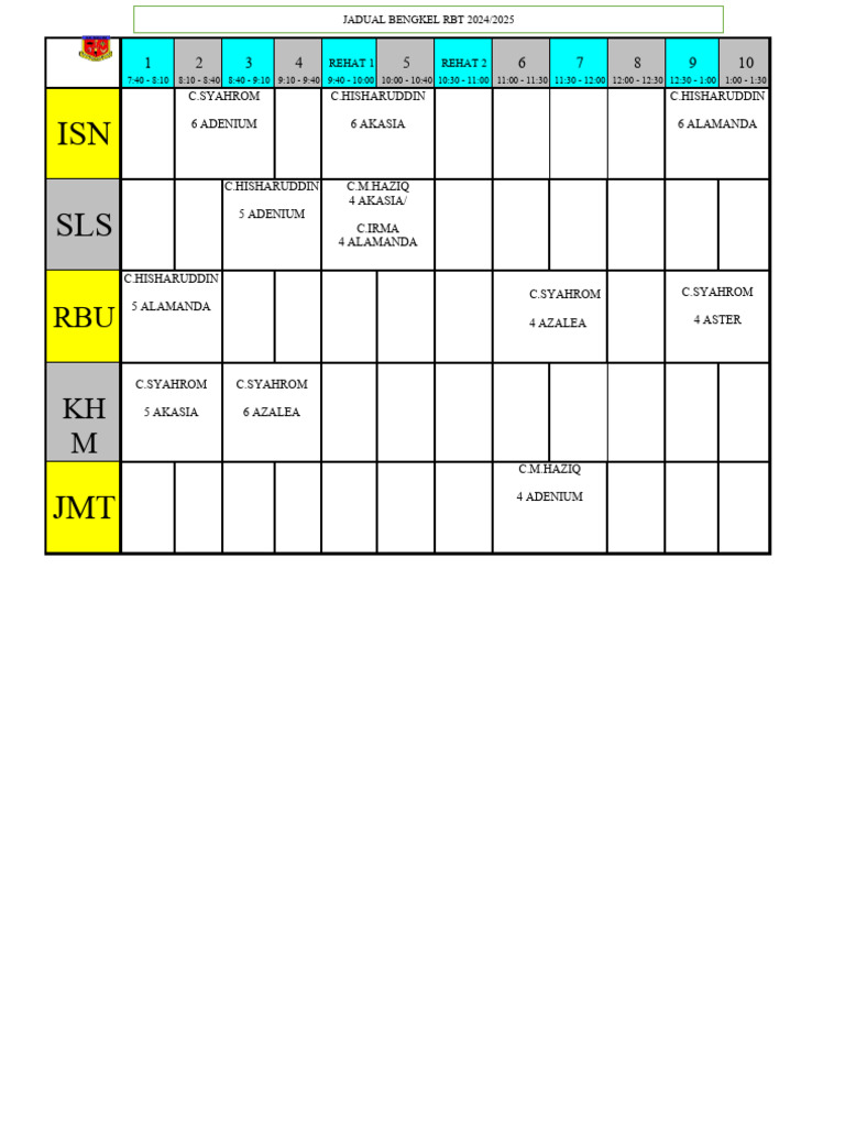 Jadual Bengkel RBT 2024 2025 | PDF