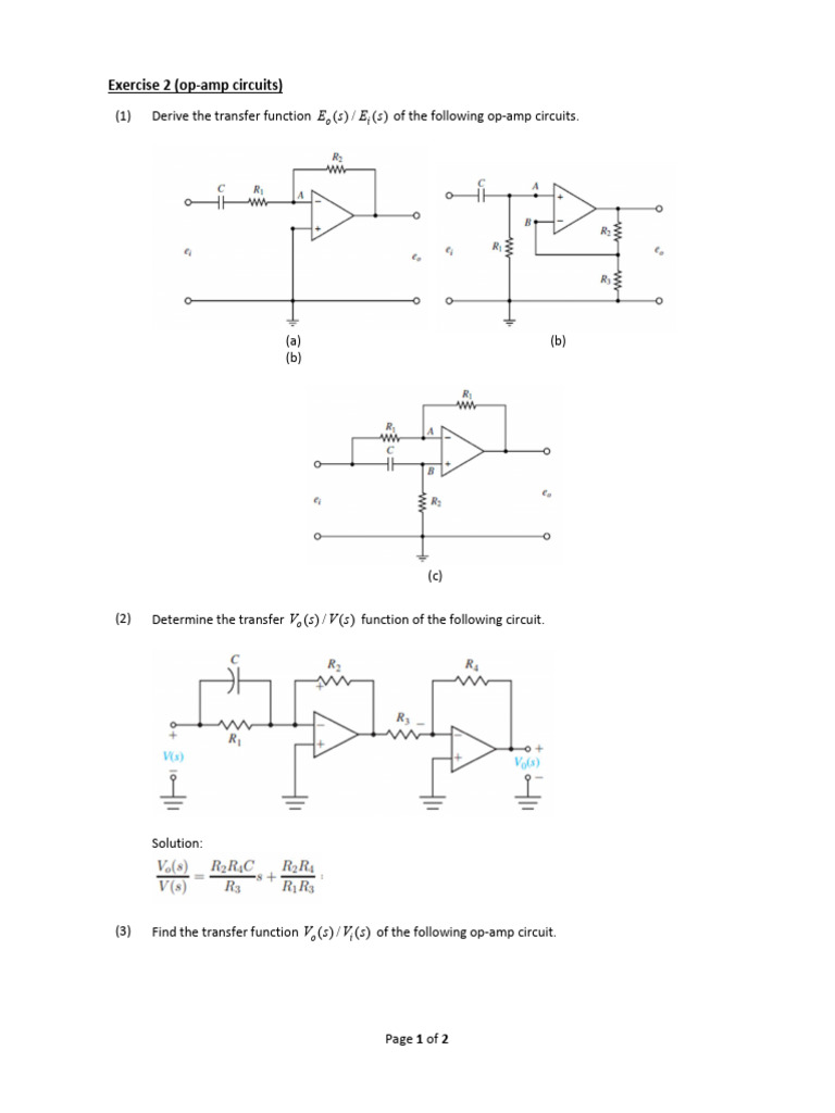 Exercise 2 - Op-Amp Circuits | PDF