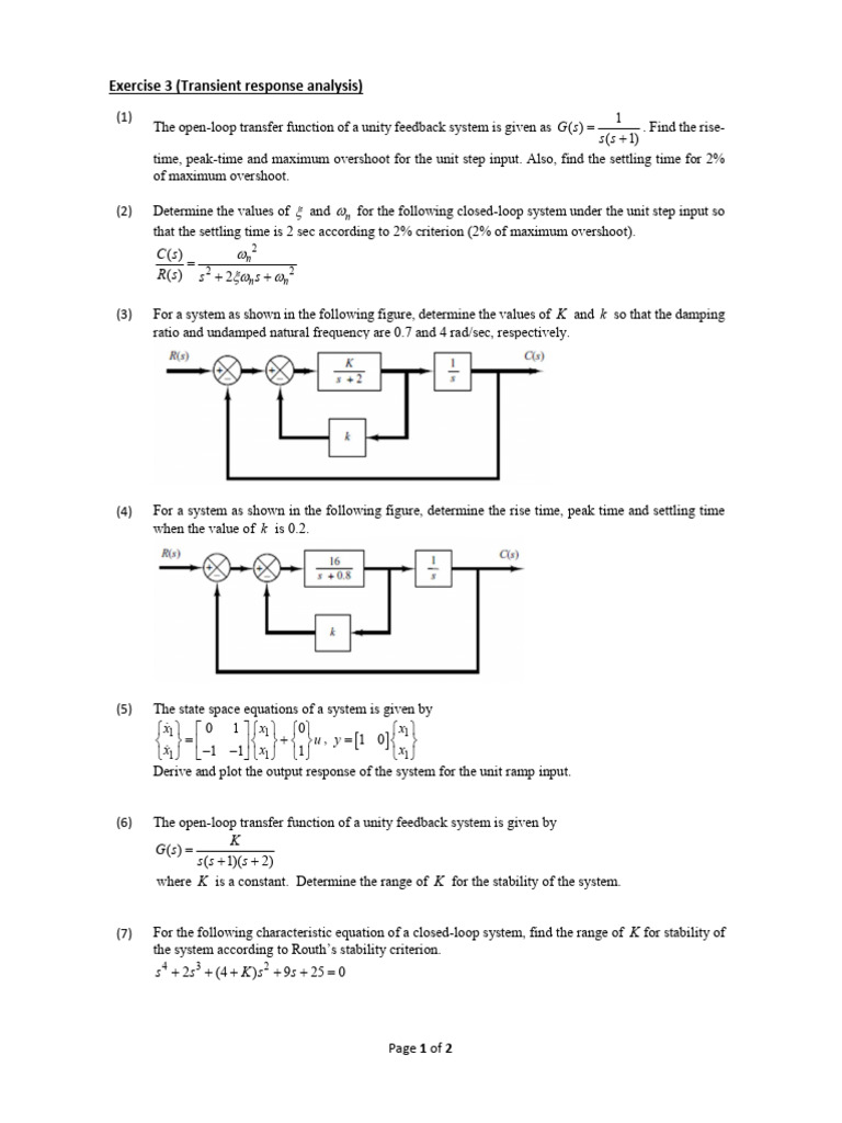 Exercise 3 (Transient Response Analysis) | PDF | Electronics | Control Theory