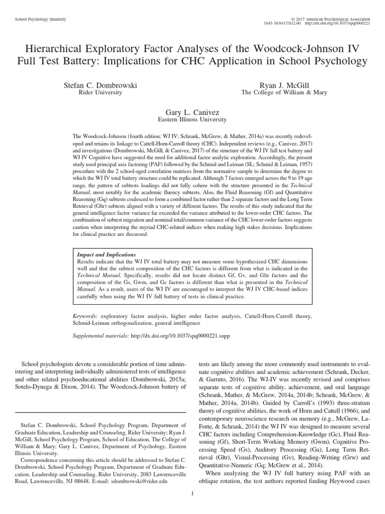 Hierarchical Exploratory Factor Analyses of The Woodcock-Johnson IV ...