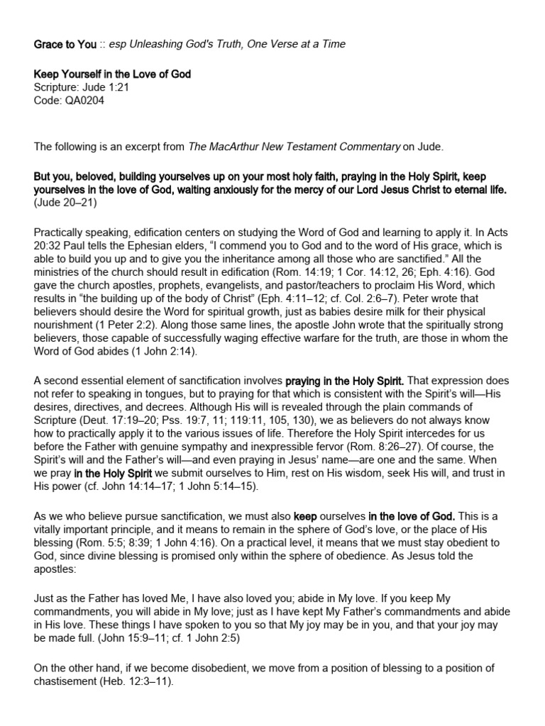 Keep Yourself in The Love of God Mar 24 2024 | PDF | Holy Spirit ...