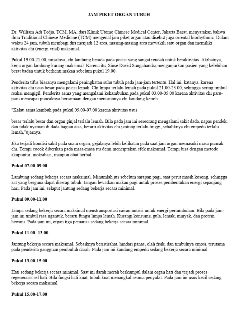 Jam Piket Organ dalam TCM | PDF | Kesehatan Holistik