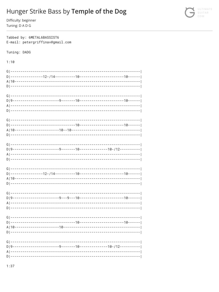 Hunger Strike Bass (ver 2) by Temple of the Dogtabs @ Ultimate Guitar ...
