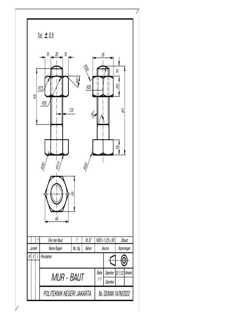 Gambar Mur Dan Baut M20 - Tugas V - Man-1A - 2023 | PDF