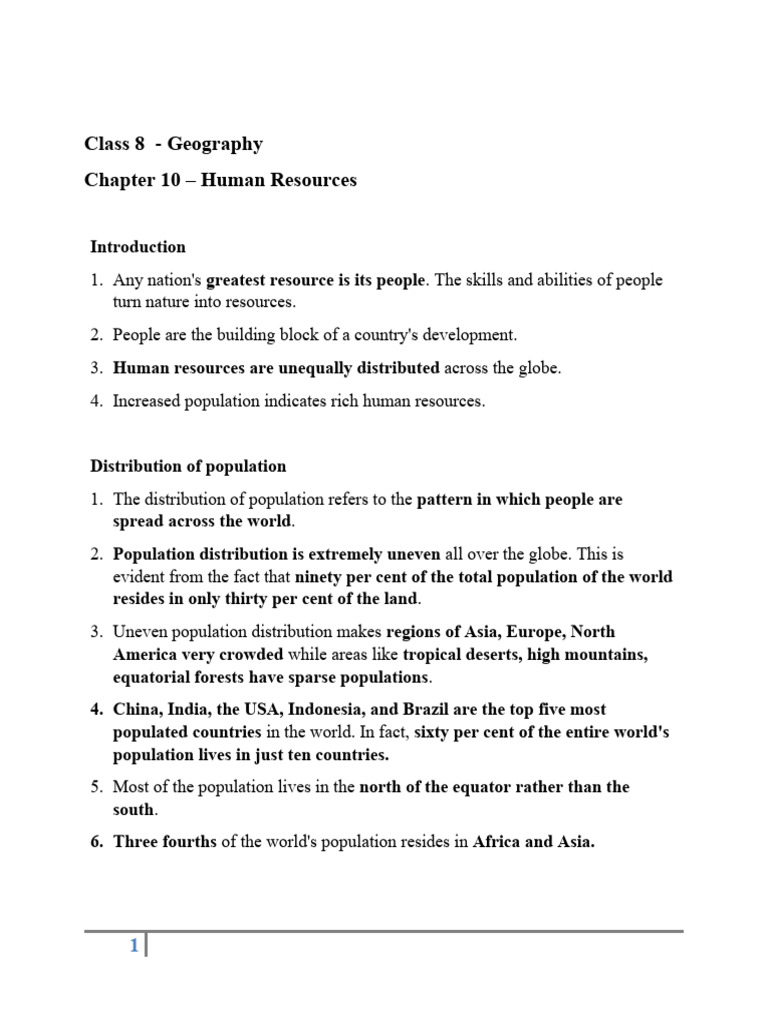 Ch-10 (Human Resources) Class 8 Geography - Notes | PDF | Human ...