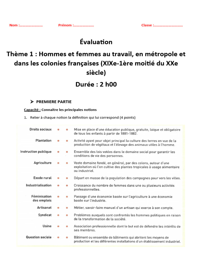 Évaluation sur le travail des femmes et hommes | PDF | Jeunes adultes
